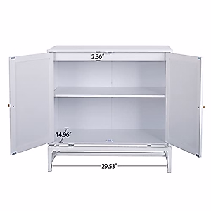 LKTART Mid-Century Natural Rattan Buffet Sideboard Storage Cabinet with 2 Doors 1 Adjustable Inner Shelf Storage Cabinet Console Table for Dining Room Bedroom Kitchen Hallway