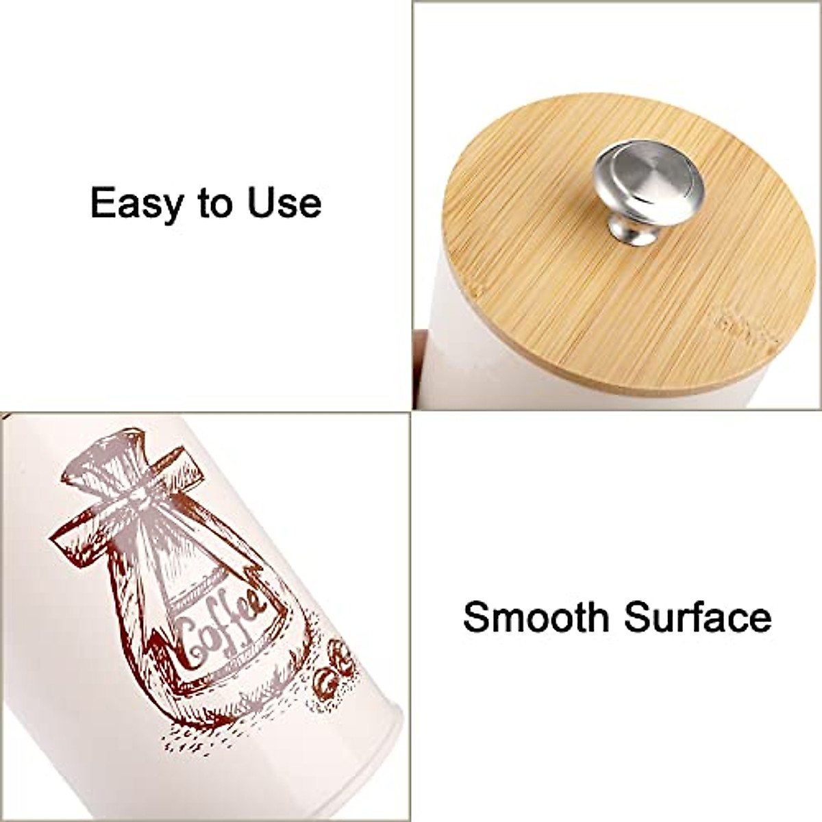 YOUEON Canister Sets for Kitchen Counter, Metal Vintage Kitchen Canisters Set of 3, Coffee Sugar Tea Canister Set, Food Storage Canister with Bamboo Lid, Farmhouse Kitchen Decor, Beige