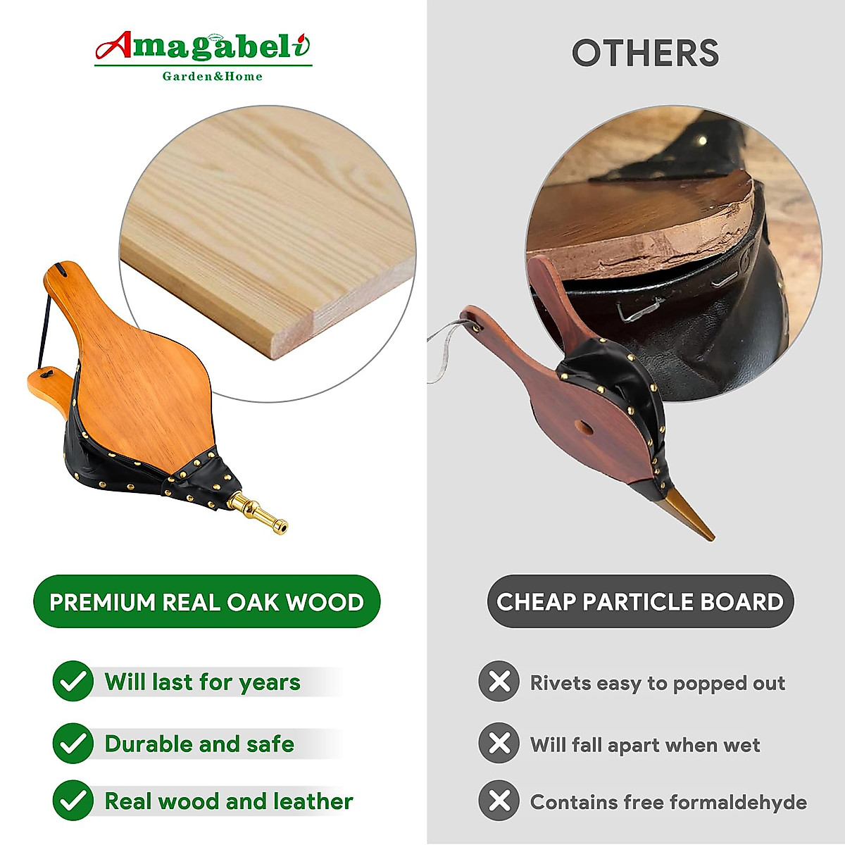 AMAGABELI GARDEN & HOME Wood Fireplace Bellows 19"x 8" Large Artificial Leather Bellow Fire Pit Air Blower With Hanging Strap Cast Nozzle Outdoor Cooking Fan Camping BBQ Grill Chimney Barbecue Tools