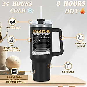 Muwnrol Pastor Appreciation Tumbler - 40 Oz, Christian Pastor Gift with Handle, Nutrition Facts Included