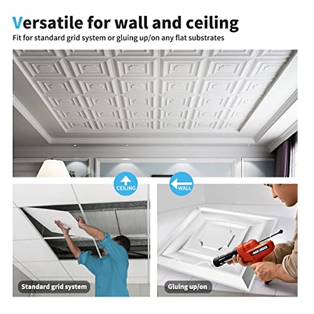 Art3d Drop Ceiling Tiles 24x24, Pack of 12pcs in White