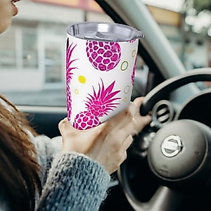 jshmgchw 3d Tropical Pineapple 20oz Tumbler, Car Cup With Lid And Straw, Spill-Proof, Stainless Steel Double Wall Vacuum Insulated Reusable Coffee Travel Mug, For Cold Drinks, Hot Beverage