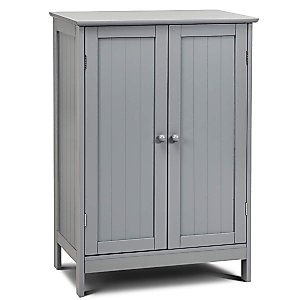 Tangkula Bathroom Floor Cabinet, Freestanding Storage Cabinet with Double Doors and Shelf, Modern Home Furniture, Wooden Home Organizer for Living Room, Bathroom Storage Cabinet, Grey