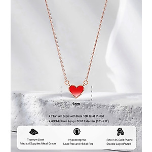 KristLand - Women 18k Gold Plated Simple Design Cute Minimalist Tiny Heart Necklace Opal Pendant Sparkling Dainty Necklace Jewelry Rose Gold Red and Black