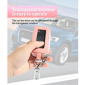 Zlirfy Car Key Cover,Car Key Holder,Leather Car Key Fob Case,Car Accessories Key Fob Protector,Vehicle Remote Key Fob,Car Key Holder Keychain Ring Case Bag (Pink)