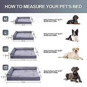 MIHIKK Orthopedic Dog Couch Bed Deluxe Plush L-Shaped with Waterproof Lining Bolster Dog Sleeping Sofa with Removable Washable Cover & Nonskid Bottom Pet Bed for Medium Large Jumbo Dogs, Gray