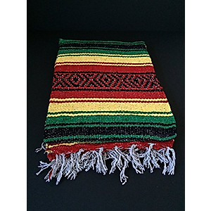 Open Road Goods Rasta Blanket or Hippie Blanket - Traditional Mexican Blanket/Mexican Falsa Blanket in Rasta Colors