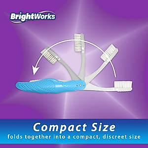 BrightWorks Folding Travel Toothbrush (6 Total, 3 Sets of 2) with Built-in Cover. Portable with Soft Bristles and Tongue Cleaner. for Camping, Hiking, Travel, Work, Gym, Purse, Backpack.