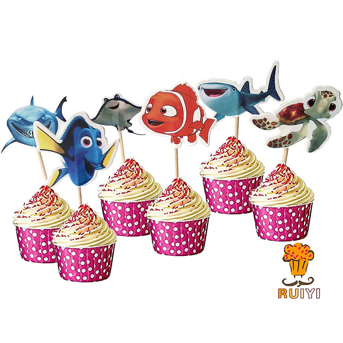 48 Pcs Cupcake Toppers for Finding Nemos Cake Toppers, Kids Birthday Party Cake Decoration Supplies