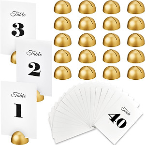 Taiyin 40 Sets Wedding Table Number Card Stock Signs with Round Stand 4 x 6 Inch 1-40 Gold Table Numbers with Stand Wooden Gold Card Holder for Wedding Reception Anniversary Party Restaurant Events