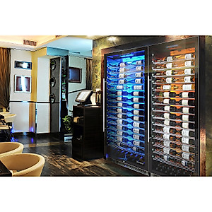 Vinotemp EL-300COMM Cellar Cooler Refrigerator, Built-in or Freestanding Wine Fridge with Touchscreen Temperature Control Glass Door and Safety Lock, 188 Bottle, Black