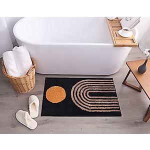 LABEND HOME Black Boho Rug Abstract Rugs - Geometric Bath Mat - Mid Century Modern Bathroom Mats - Bohemian Decor - Unique Cute Dorm Room Decor for College Girls Arches Art