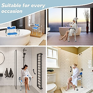 Shower Chair with Arms Heavy Duty Bath Chair with Back Inside Shower Transfer Bath Seat Padded Bench Portable Lift Height Adjustable Legs for Bathtub Non-Slip feet