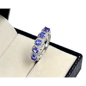 925 Sterling Silver Natural Blue Tanzanite 4 MM Round Cut Gemstone Women Jewelry Cluster Proposal Ring Wedding Ring Birthday Gift For Wife (Yellow Gold Rhodium Plated Silver, 6)