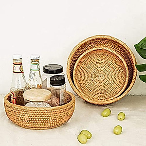 VNTRUEPRO Rattan Basket Bread Baskets For Serving Wicker Fruit Basket, Round Basket Rattan Baskets For Storage Fruit Baskets For Kitchen Counter Baskets For Serving Food Bamboo Basket (Size LMS, 3Pcs)