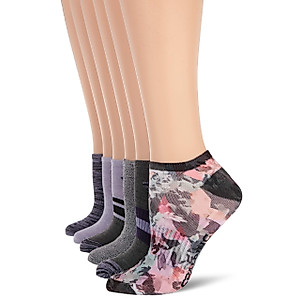 Spalding Women's 6 Pack No Show, Black Floral Multi, Sock Size 9-11, Shoe Size 4-10.5