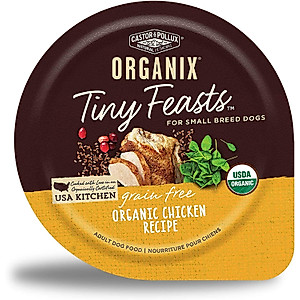Castor & Pollux Organix Tiny Feasts Grain Free Organic Chicken Recipe Dog Food Trays, 3.5 Ounce (Pack of 12)