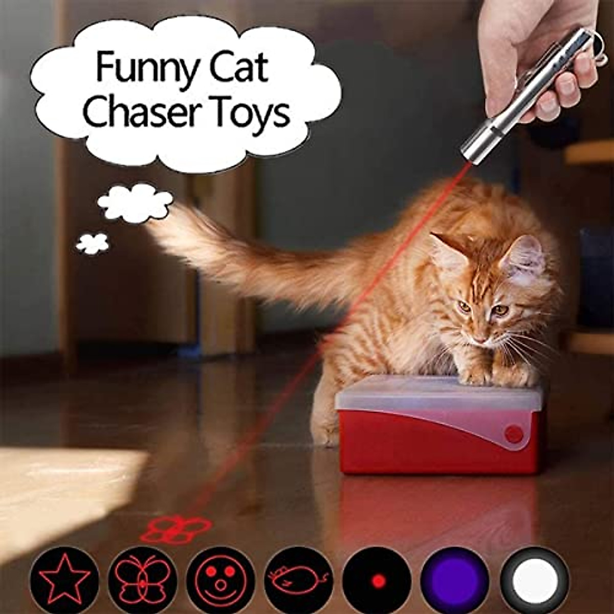 Cat Toys,Laser Pointer Cat Toy,Cat Pointer Toy,Long Range 7 Modes Lazer Projection Playpen for Kitten Outdoor Pet Chaser Tease Stick Training Exercise,USB RechargeSmall Laser Presentation Clicker Pen