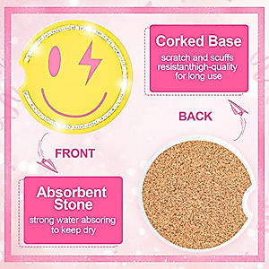 4 Pcs Preppy Car Cup Holder Coasters Pink Bling Car Coasters with Finger Notch Ceramic Cork Base Cute Car Drink Coasters Aesthetic Car Auto Accessories for Women Girl College Student Anti Slip