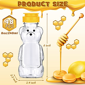 Thenshop 48 Pcs 8oz Plastic Honey Bear Bottle Empty Honey Squeeze Bottle Bear Shaped Honey Containers Honey Bear Cup Bear Honey Bottle Jars with Yellow Flip Top Lid for Storing and Dispensing, Clear