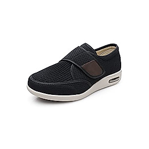 ZUMEIJIA Men's Diabetic Elderly Shoes Large Size Plus Fertilizer Widening Shoes Adjustable Foot Swelling Shoes Non-Slip Double Insole Air Cushion Bottom Walking Shoes Black 11