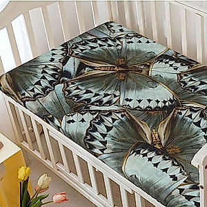 Exotic Themed Fitted Mini Crib Sheets,Portable Mini Crib Sheets Ultra Soft Material - Crib Mattress Sheet or Toddler Bed Sheet,24“ x38“,Almond Green Black
