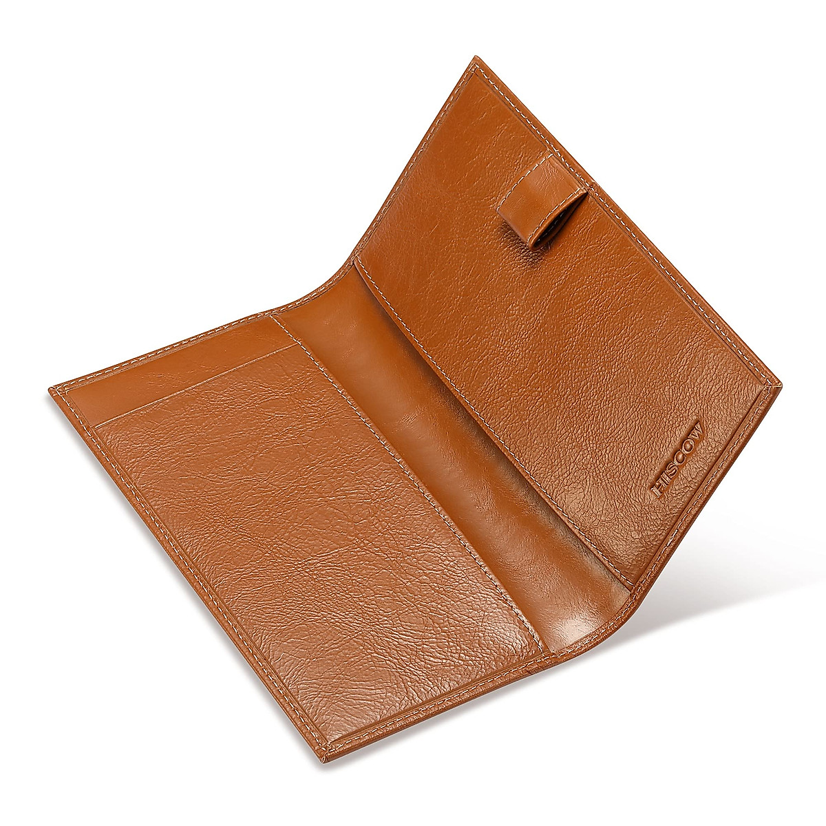 HISCOW Supple Leather Checkbook Cover with Free Divider - Italian Calfskin (Antiqued Brown)