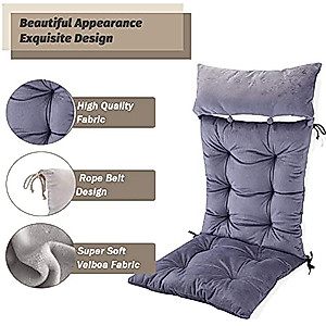 Big Hippo Rocking Chair Cushion,Soft Thicken Rocking Chair Cushion Set with Detachable Neck Pillow Back Support,Comfy Chair Cushion Pad with Ties for Outdoor Indoor Home Office,Gray