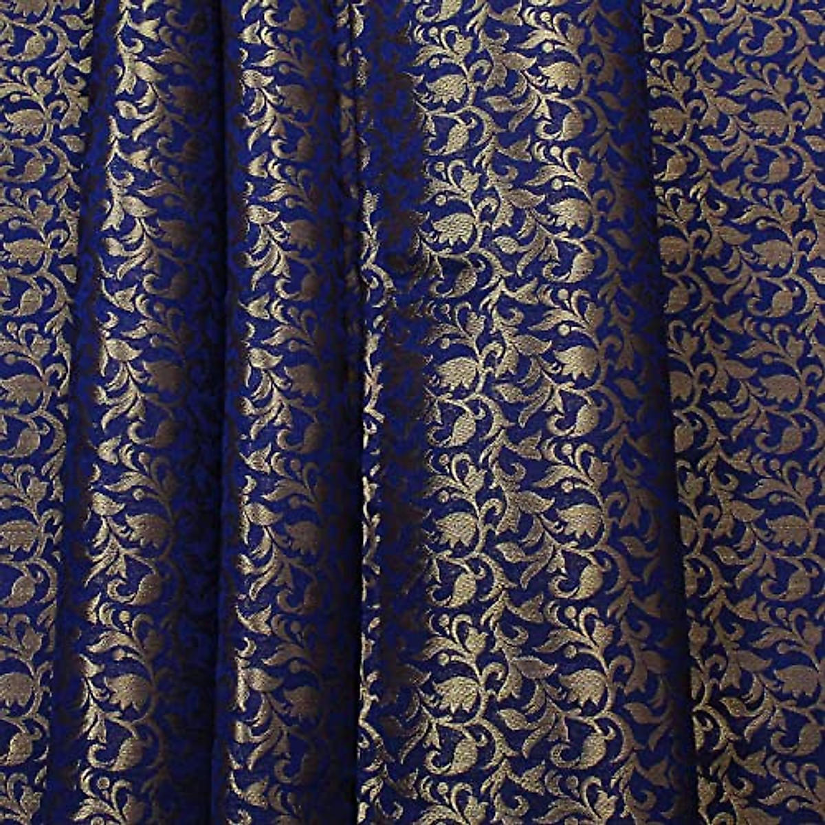 Brocade Art Silk Fabric Navy Blue Brocade Fabric by The Yard Home Decor Wedding Lehenga Fabric