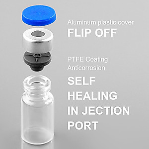 Ehoycq 2ml Sealed Vials with Self Healing Injection Port and Plastic-Aluminum Flip Caps,Glass Empty Vials for Injection 10 Pack