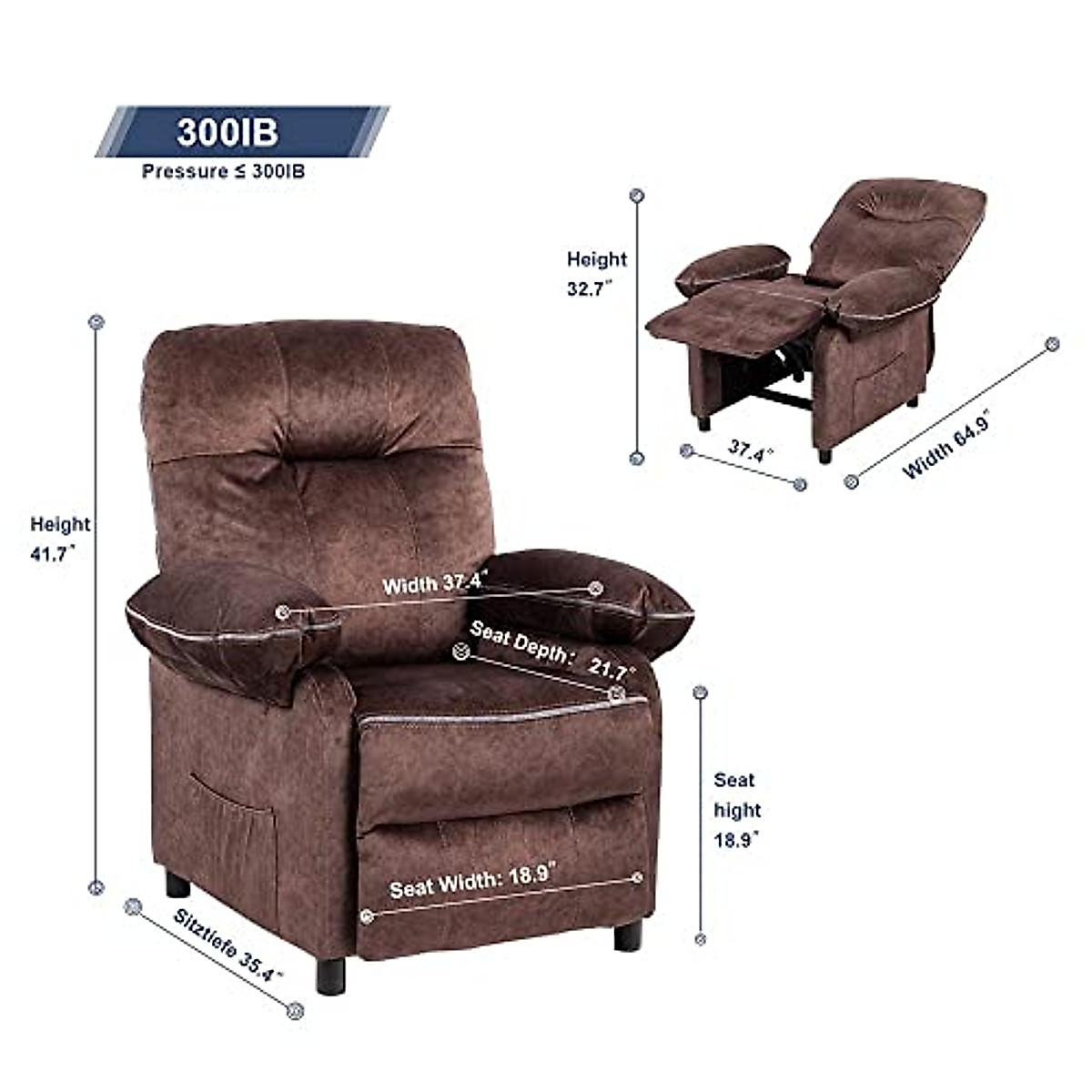 Visentor Massage Recliner Chair, Electric Eecliner, Velvet Living Room Chairs, Lazy Chair Comfy Chair with Heating and Vibration Function, Light Brown