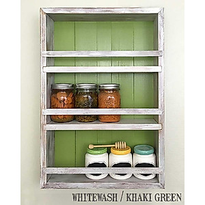 Mansfield Cabinet No. 102 - Solid Wood Spice Rack Cabinet White Wash/Khaki Green