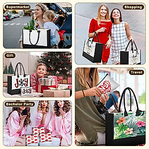 24 Pcs Beach Canvas Tote Bag with Canvas Makeup Bag Set Blank Initial Gift Bags for Women Personalized Kitchen Reusable Grocery Bags for Gift DIY Travel Shopping Bridesmaid Bride Wedding, Black White