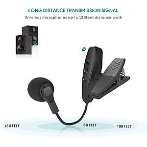 Wireless Instrument Microphone,UHF Clip Condenser Mic,for Horns,Trumpets,Clarinets, Saxophones, Cello, Computer, Phone, Speakers, Voice Amplifier 131ft Range, 1/8 and 1/4'' Port