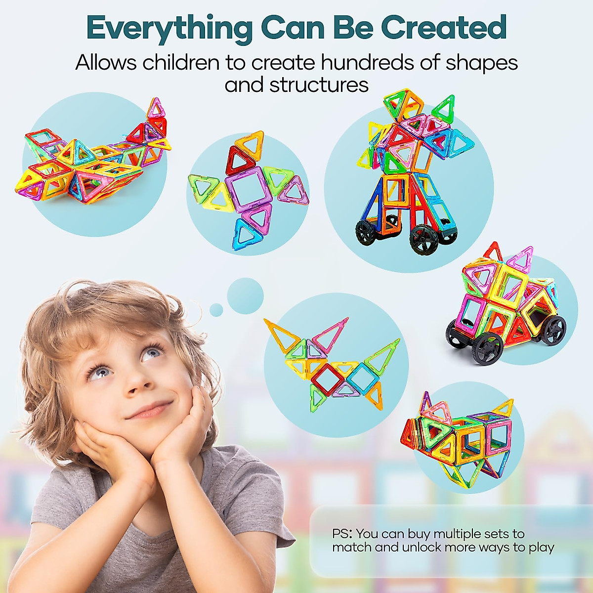 Assark Magnetic Tiles, 98pcs Magnetic Blocks Set Magnet Toys with 2 Cars, Kids Magnetic Building Blocks Set for 3 4 5 6 7 8+ Year Old Boys Girls, STEM Preschool Toys for Gift