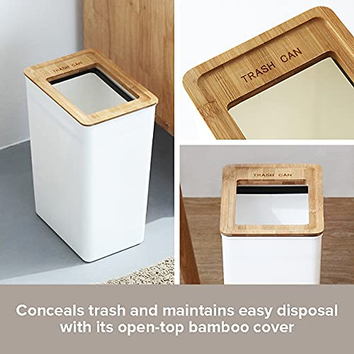 Slim Trash Can (2-Pack) Rectangular Bathroom Trash Can - Scandinavian Style Modern White Trash Can - Open Top Waste Basket - 1.85Gal/7L Large Garbage Can - Kitchen Trash Can - Compact Trash Bin