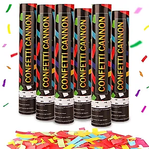 6 Pack 12 Inch Confetti Cannon Multicolor Confetti Popper Party Shooter for Wedding Birthday Graduation Celebration, These Pack of 6 Confetti cannon with Biodegradable Paper Launches 16 ft