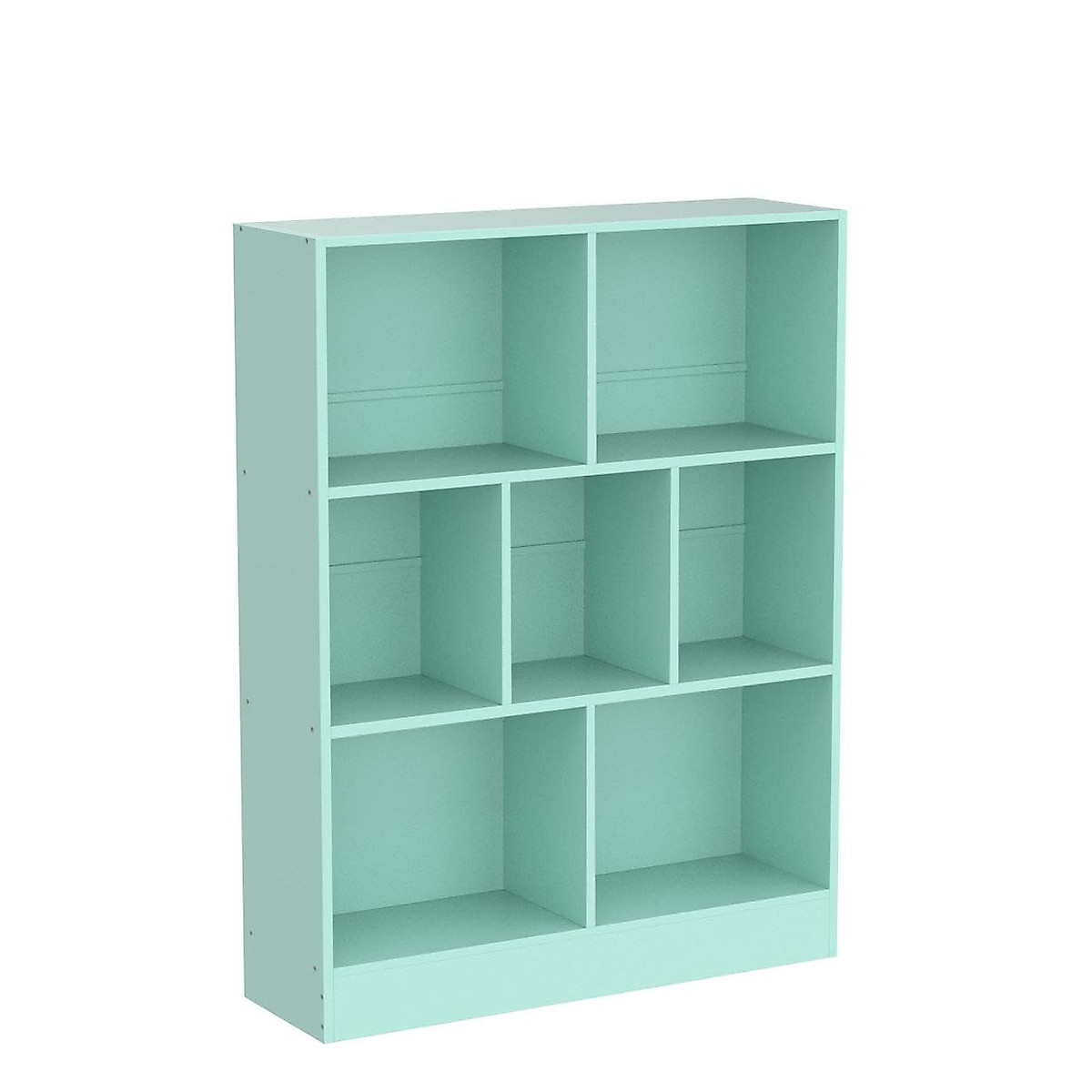 LEYAOYAO 7 Cube Bookshelf with Base,3 Tier Modern Mint-Green Kids Bookcase,Standing Wide Bookshelves Storage Organizer Toy Shelf,Wood Display Children's Book Shelves for Bedroom,Living Room,Nursery
