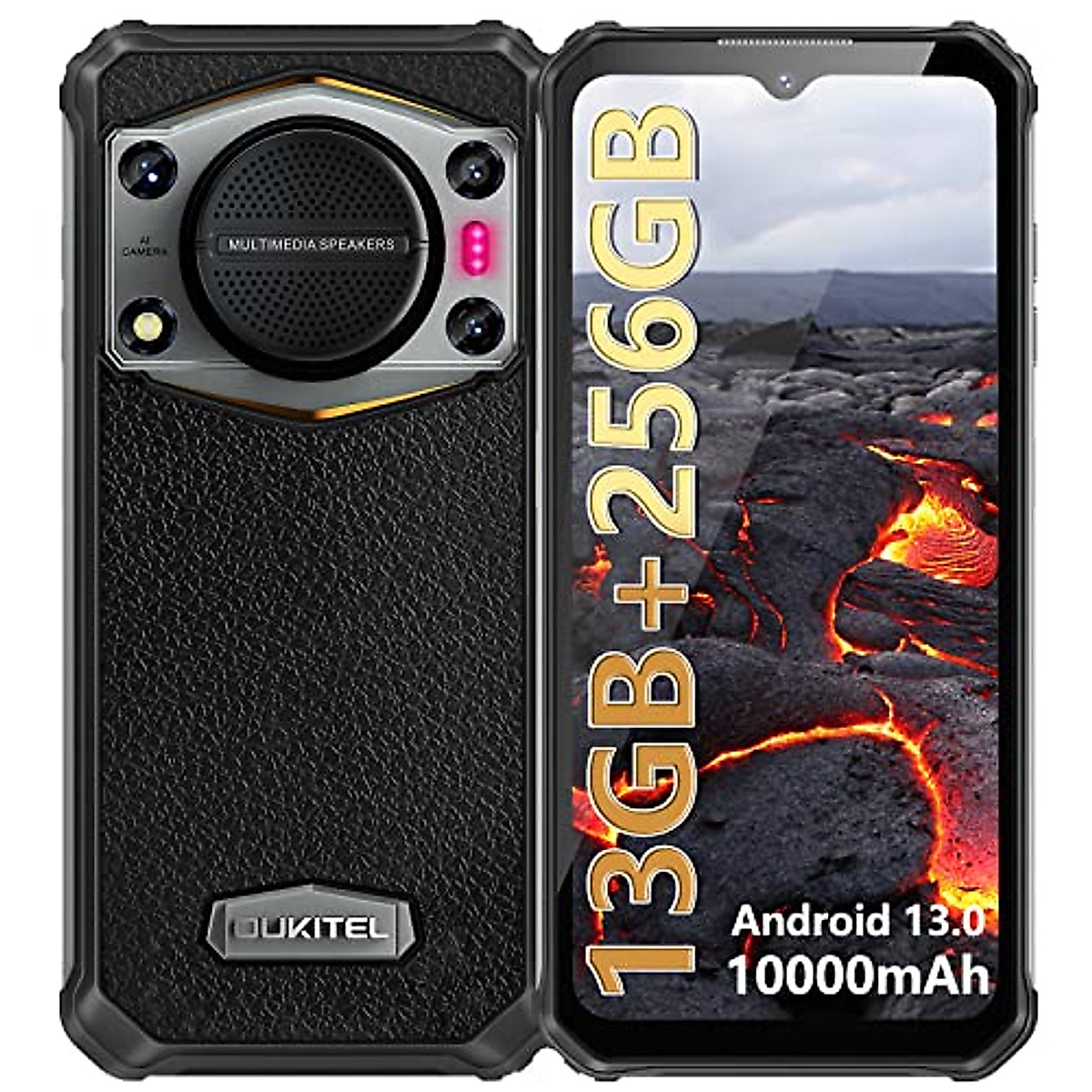OUKITEL WP22 Rugged Smartphone Unlocked, 13+256GB Large Storage Helio P90 125db Large Speaker 10000mAh Battery 48MP+20MP Night Vision Camera 6.58" FHD Screen Android 13 IP68/IP69K 4G Dual Sim NFC OTG