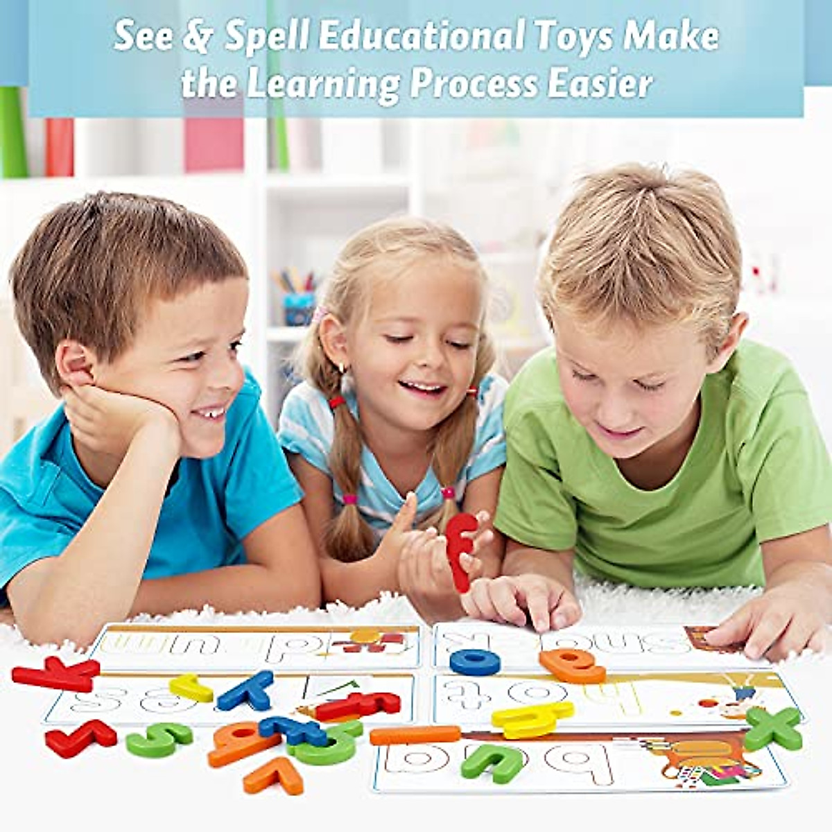 Officygnet Learning Educational Toys and Gift for 3 4 5 6 Years Old Boys and Girls - See & Spell Matching Letter Game for Preschool Kids - 80 Pcs of CVC Word Builders for Toddler Learning Activities