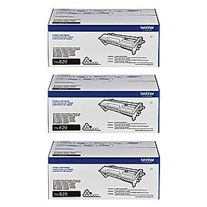 Brother Genuine Black Toner Cartridge 3-Pack, TN820, Replacement Black Toner, Page Yield Up to 3,000 Pages Each