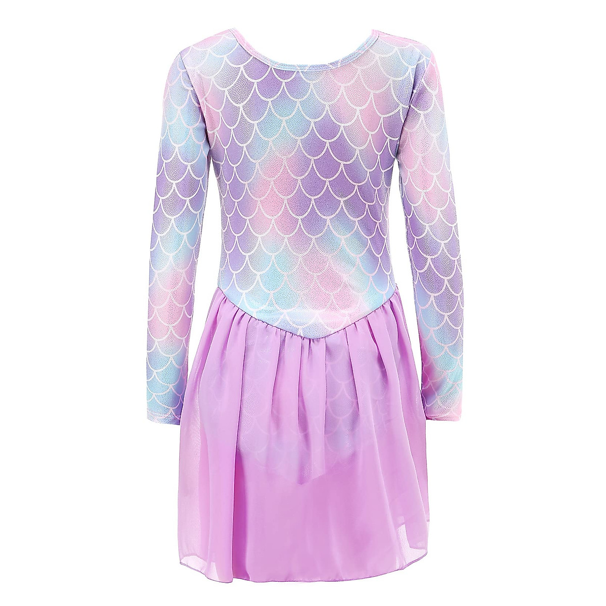 SEAUR Gymnastics Outfits for Girls with Skirt Girls Gymnastics Skirted Leotards Ballet Dance Dress Long Sleeve Tutu Leotard Mermaid Dance Wear 7-8T