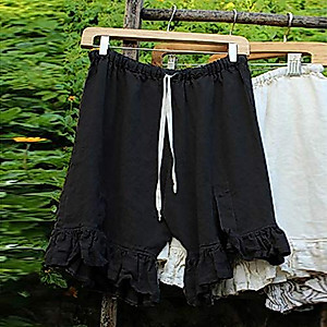 Fashion Plue Size Shorts, Thenlian Women's Causal Solid Linen High Waist Tie Up Loose Wide Short Leg Pants(M, Black)