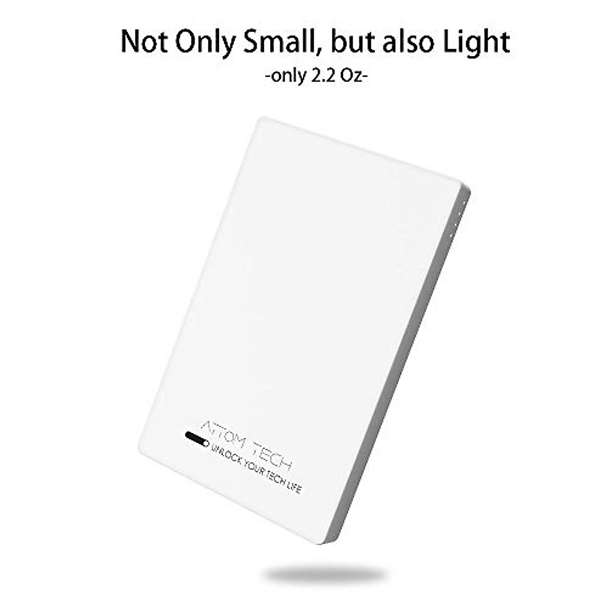 Attom Tech USB Output Super Slim Power Bank Ultra Thin 3000mAh Portable Charger, Micro USB and USB-C Dual Input Ports Mini External Phone Battery Pack Small Emergency Phone Power Backup (White)