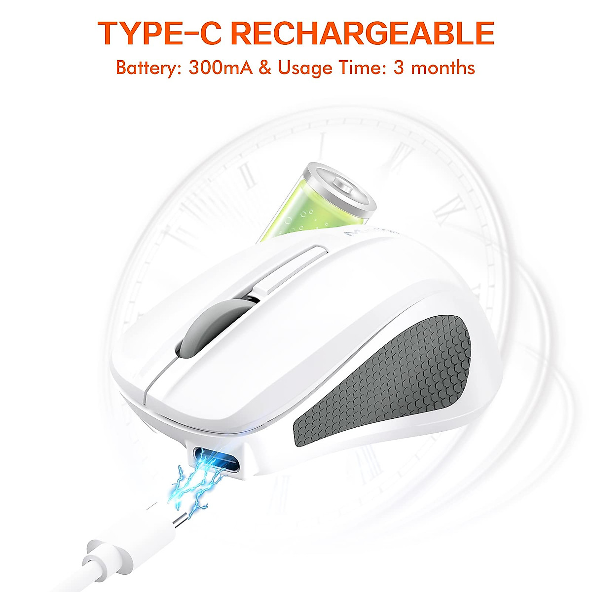 MEETION Wireless Mini Mouse, 2.4GHz USB-A + Bluetooth Mouse, for Boys, Girls, Child, 1200 DPI USB-C Rechargeable Mouse, White