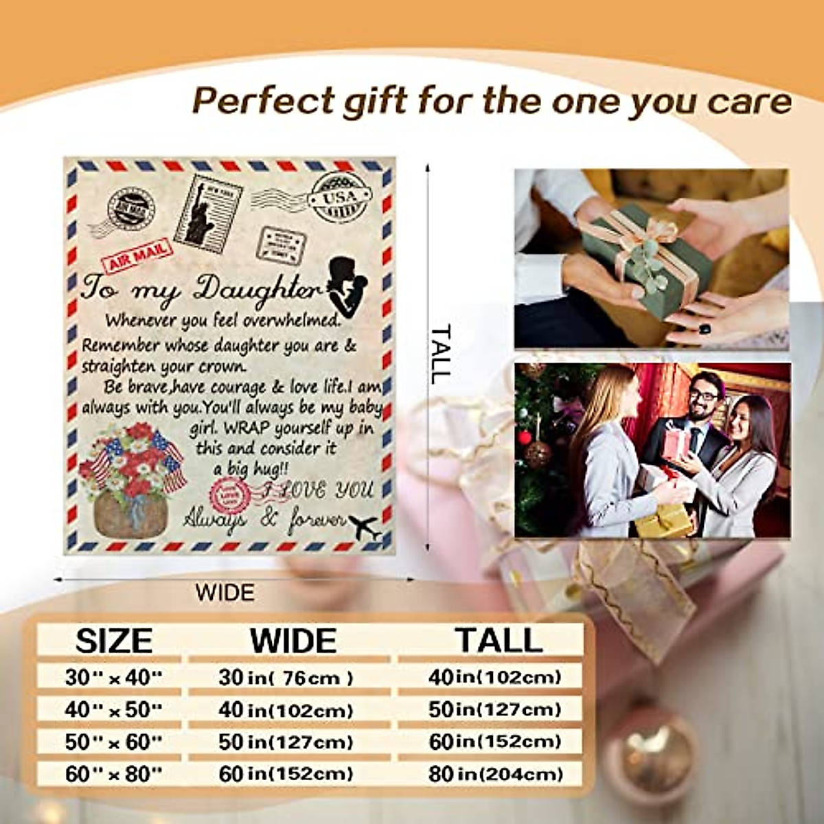 Envelope Blankets for Daughter,to My Daughter Blanket,Unique, Ultra-Soft Flannel Throw Blanket for Holiday Birthday for Bed Sofa Camping 60x50 inch