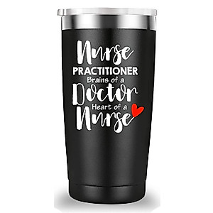 Nurse Practitioner Brains Of A Doctor, Heart Of A Nurse Travel Mug Tumbler.Nurse Practitioner Gifts for Friend Daughter Men Women.Nurse Appreciation,Nursing School Graduation Gifts.(20 oz Black)