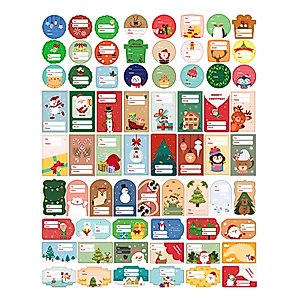 Ozepao 144 Pieces Christmas Name Tags Stickers, Gift Tags for Christmas Presents, Holiday Sticker Labels for Cards or Bags Decor (72 Designs 2 Each)