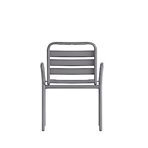 Flash Furniture Lila Commercial Restaurant Stack Chair with Triple Slat Back and Arms, Indoor-Outdoor Dining Chair, Silver