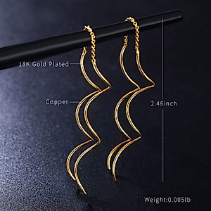 Acefeel Fresh Style Exquisite Threader Dangle Earrings Curve Twist Shape for Women's Gift E158 (18K Gold plated)